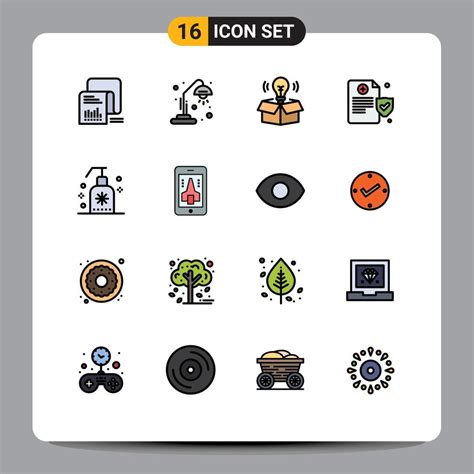 Mobile Interface Flat Color Filled Line Set Of 16 Pictograms Of Foam Policy Education Insurance