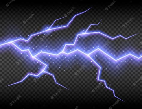 Реалистичная электрическая молния абстрактная гроза удар молнии изолирован на прозрачном фоне