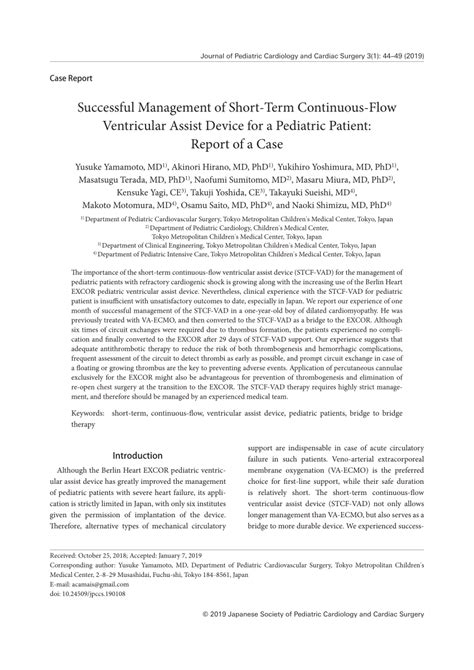 Pdf Successful Management Of Short Term Continuous Flow Ventricular Assist Device For A