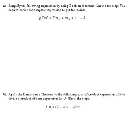 Solved A ﻿simplify The Following Expression By Using