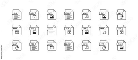File Types Icon Set Xls Mov Tiff Html Wav Key Mp Svg Txt Flv M A Avi Odp