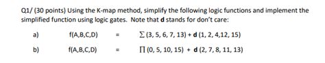 solved q1 30 points using the k map method simplify the