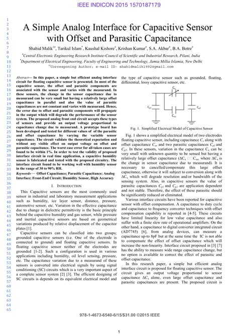 Pdf A Simple Analog Interface For Capacitive Sensor With Offset And Parasitic Capacitance