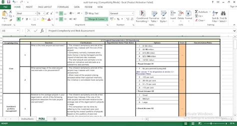 Project Complexity And Risk Assessment Excel Template