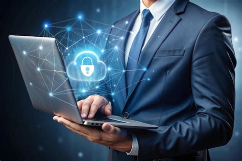 Cyber Security Network Data Protection Concept Businessman Using Laptop