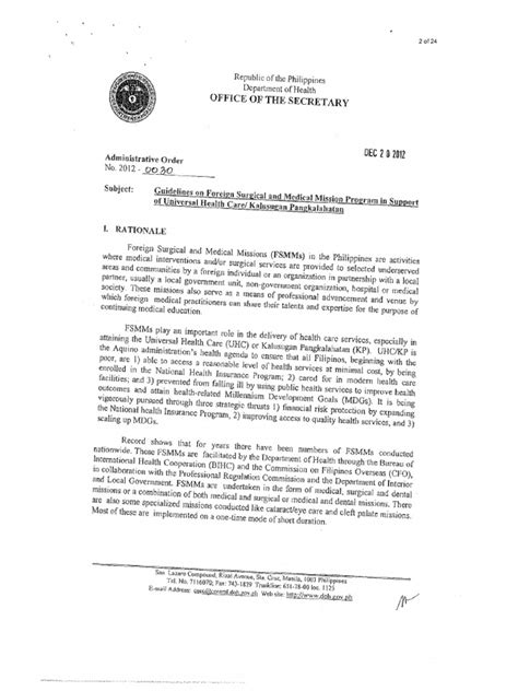 Doh Ao 2012 0030 Guidelines On Foreign Surgical And Medical Mission Pdf
