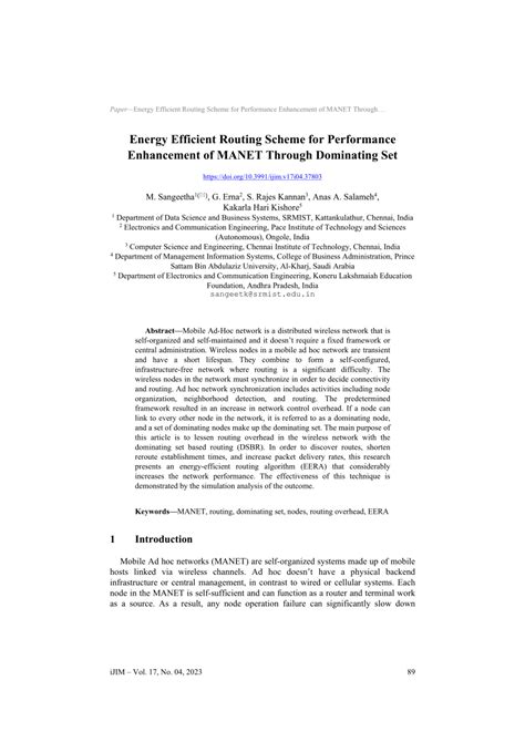 Pdf Energy Efficient Routing Scheme For Performance Enhancement Of