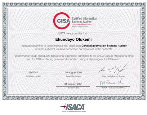 Ekundayo Olukemi Isaca Cisa Certification Current Pdf