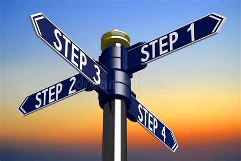 Step 1 2 3 4 Concept Signpost With Four Arrows Cartoon Character Stock Illustration