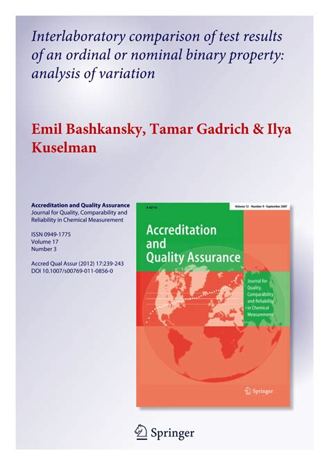 Pdf Interlaboratory Comparison Of Test Results Of An Ordinal Or Nominal Binary Property