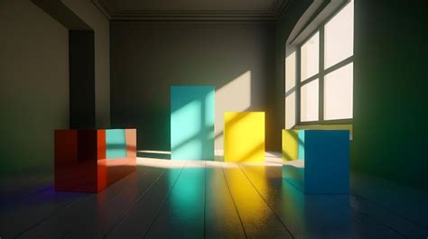 Premium Ai Image 3d Render Of Sunlit Room With Various Rectangular Colorful Objects