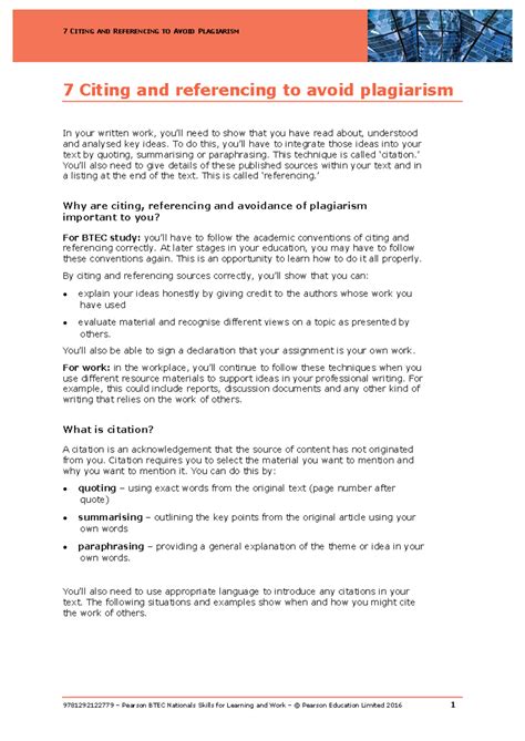 Skills Sheet Citing And Referencing 7 Citing And Referencing To Avoid Plagiarism In Your