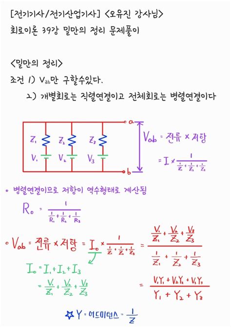 전기기사전기산업기사 회로이론 39강 밀만의 정리 문제풀이 네이버 블로그