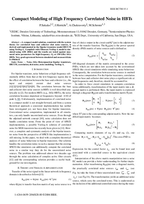 Pdf Compact Modeling Of High Frequency Correlated Noise In Hbts