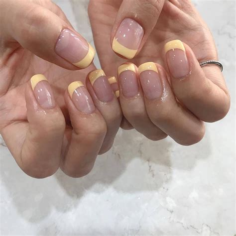 네일 오렌지 원컬러 프렌치 심플한 스퀘어쉐입 By 빛나다 네일하기 전에 젤라또 Unhas Bonitas
