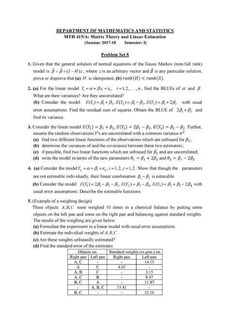 Ps8 Assignment8 Mth 415a Matrix Theory And Linear Estimation