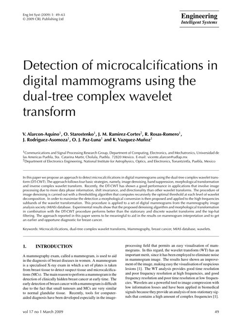 Pdf Detection Of Microcalciﬁcations In Digital Mammograms Using The