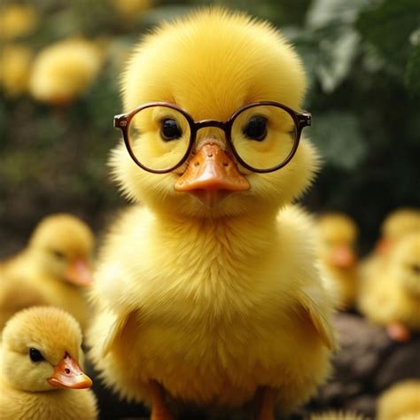 Premium Ai Image Cute Yellow Chick With Glasses On Its Beak