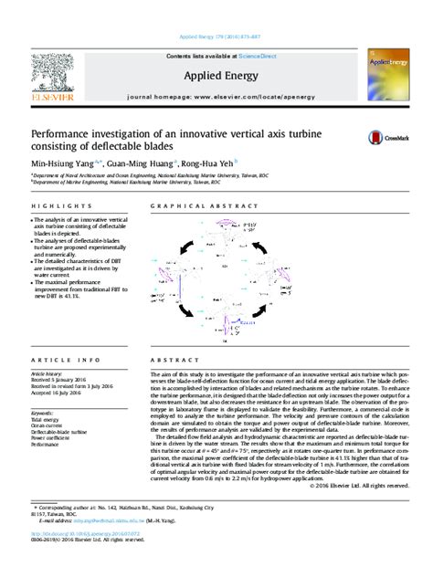 Pdf Performance Investigation Of An Innovative Vertical Axis