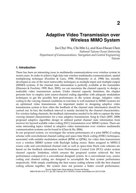 Pdf Adaptive Video Transmission Over Wireless Mimo System