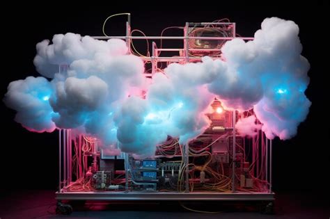 Premium Photo Cloud Computing Server Rack With Blinking Lights And Cables