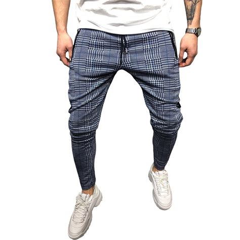 Mannen Plus Size Casual Broek Mode Geruite Stiksel Grandado