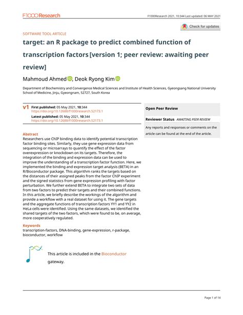 Pdf Target An R Package To Predict Combined Function Of Transcription Factors