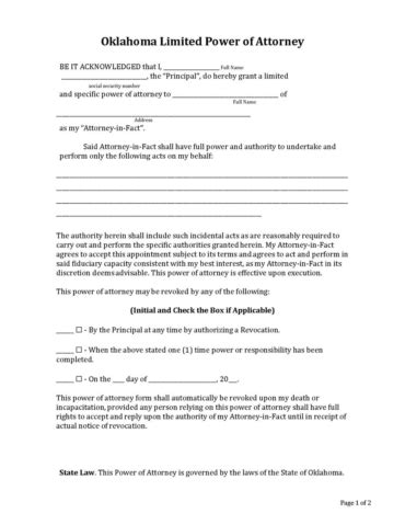 Free Oklahoma Power Of Attorney Forms 10 Types