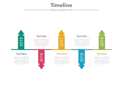 five staged linear timeline for business analysis powerpoint slides