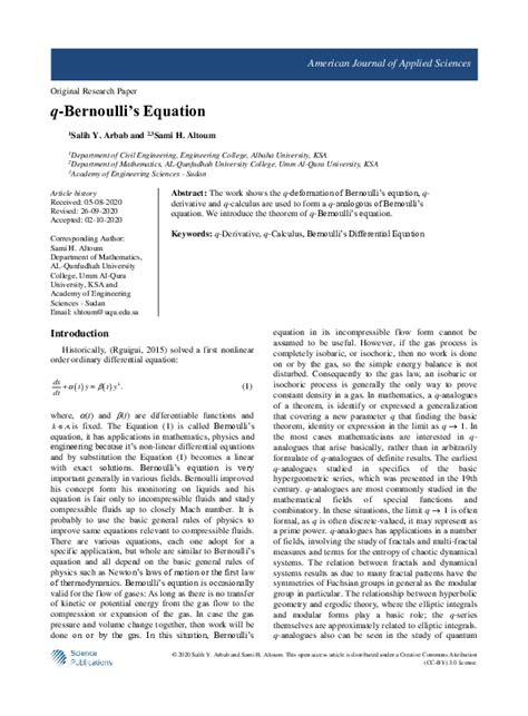 Pdf Q Bernoullis Equation