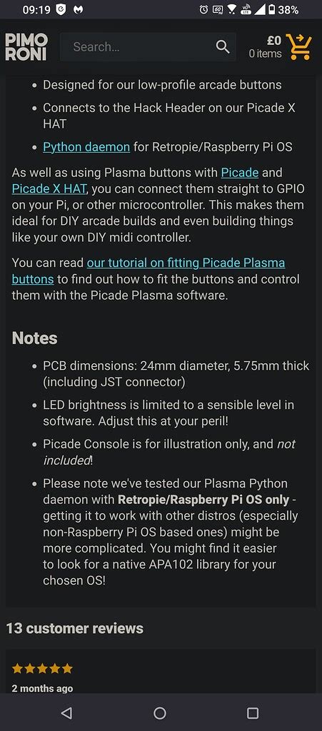 Picade Plasma Kit Illuminated Arcade Buttons Picade Pimoroni