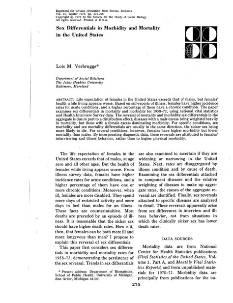 Pdf Sex Differentials In Morbidity And Mortality In The United States