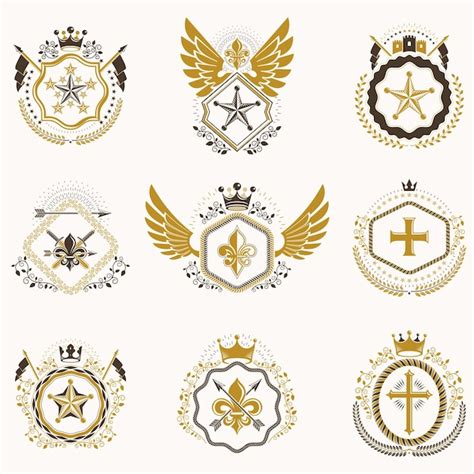 Premium Vector Set Of Vector Vintage Emblems Created With Decorative Elements Like Crowns