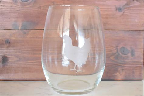 Etched Stemless Wine Glass