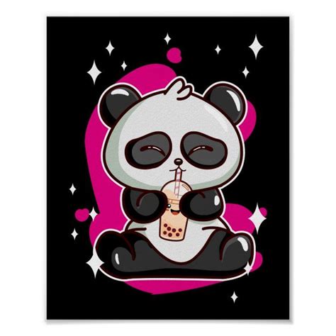 Bubble Kawaii Panda Drinking Boba Tea Poster Zazzle Kawaii Panda Boba Tea Kawaii