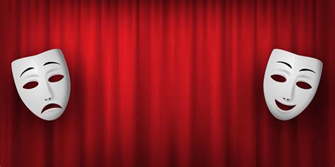 코미디와 비극 연극 마스크 빨간 커튼 배경에 고립 벡터 가로 그림입니다 슬픈 가면에 대한 스톡 벡터 아트 및 기타 이미지 슬픈 가면 유머 코믹 가면 Istock