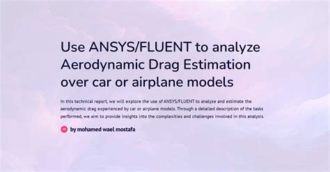 Use Ansys Fluent To Analyze Aerodynamic Drag Estimation Over Car Or Airplane Models