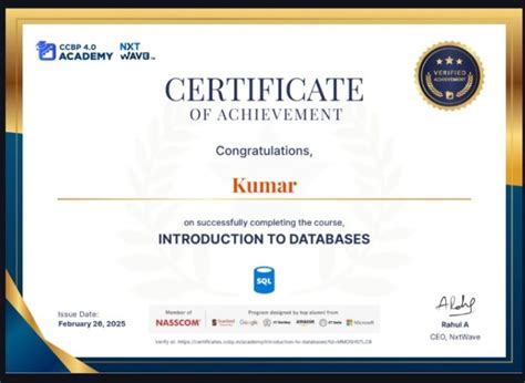 sql dbms datamanagement nxtwave certificationachieved… kumar killada