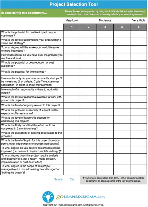 Project Selection Tool Template And Example