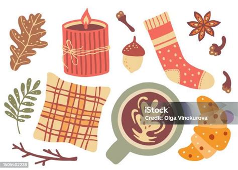 촛불 커피 크루아상 베개 향신료 나뭇잎 가을 분위기 장식 0명에 대한 스톡 벡터 아트 및 기타 이미지 0명 가을 가을 단풍 Istock