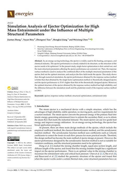 Pdf Simulation Analysis Of Ejector Optimization For High Mass