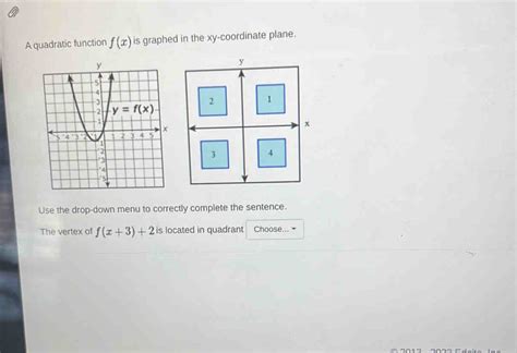 A Quadratic Function Fx Is Graphed In The Xy Coordinate Plane Use