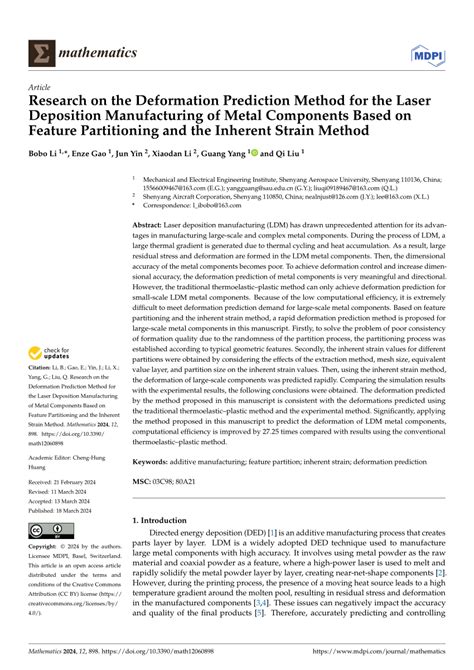 Pdf Research On The Deformation Prediction Method For The Laser Deposition Manufacturing Of