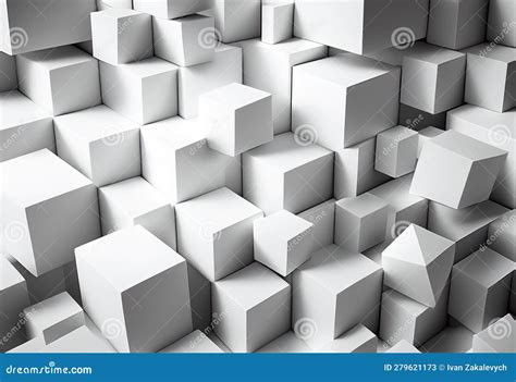 Randomly Positioned And Scaled White Cube Boxes Bloc Illustration Ai Generative Stock