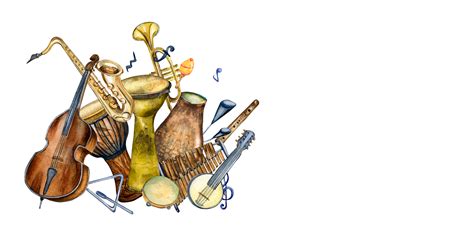 Composition Of Variouse Percussion Musical Instruments Watercolor