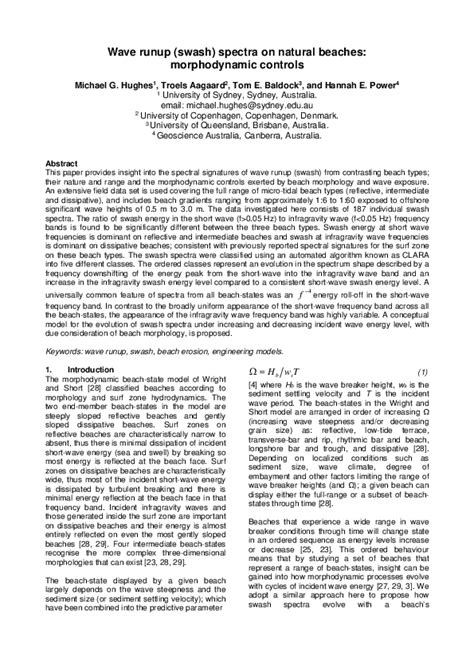 Pdf Wave Runup Swash Spectra On Natural Beaches Morphodynamic Controls