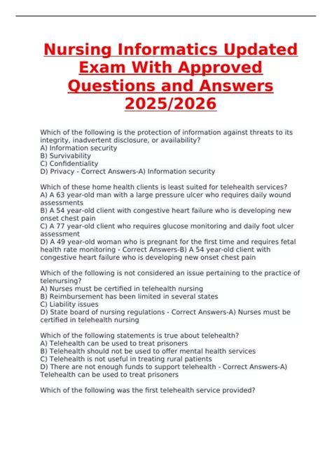 Nursing Informatics Updated Exam Approved Questions And Answers 2025 2026 Edition Nursing
