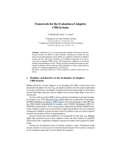 Pdf Framework For The Evaluation Of Adaptive Cbr Systems