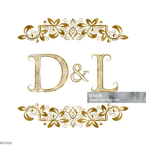 Inisial D Dan L Vintage Lambang Hurufhuruf Dikelilingi Oleh Unsurunsur
