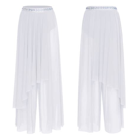 Aislor Womens Lyrical Mesh Modern Dance Bottoms Wide Leg Irregular